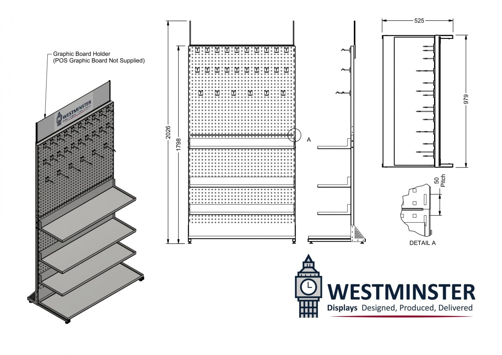 Perforated Wall Bay System With Hooks & Shelves (White) | Westminster ...